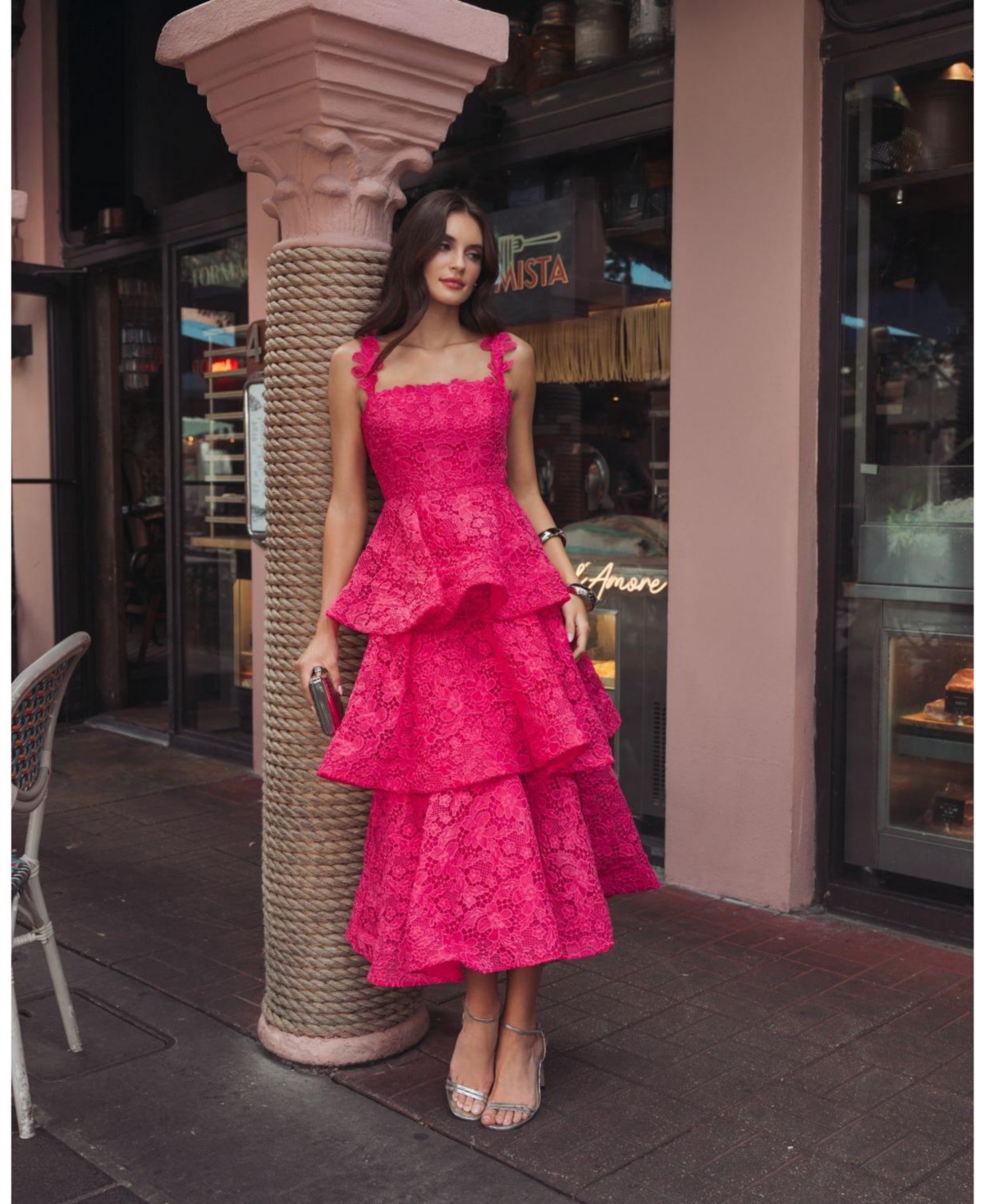MAC DUGGAL Mac Duggal Sleeveless Embroidered Lace Midi Dress